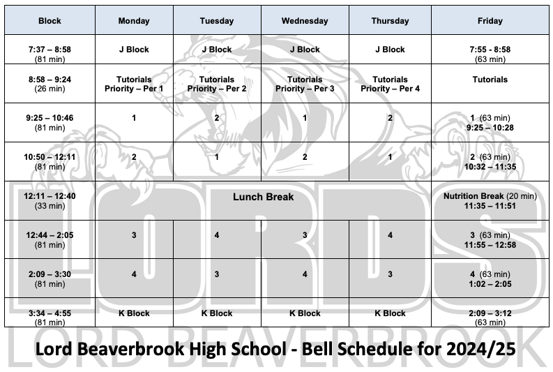 Office Hours & Bell Times - Lord Beaverbrook High School